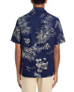 Moncler Floral Print Short Sleeve Cotton Shirt - Dark Blue