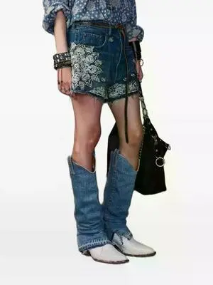 R13 Bandana-print Frayed Denim Shorts - Blue