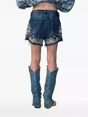 R13 Bandana-print Frayed Denim Shorts
