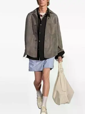 AMI Paris Suede-finish Button-up Jacket - Grey