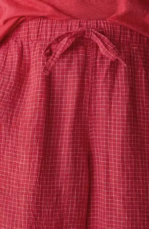 Eileen Fisher Windowpane Check Linen Wide Leg Ankle Pants - Grenadine