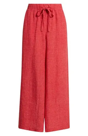 Eileen Fisher Windowpane Check Linen Wide Leg Ankle Pants - Grenadine