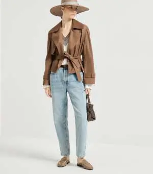 Brunello Cucinelli Nappa Leather Cropped Trench Coat