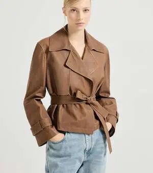 Brunello Cucinelli Nappa Leather Cropped Trench Coat