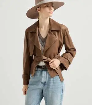 Brunello Cucinelli Nappa Leather Cropped Trench Coat