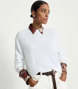 Brunello Cucinelli Cotton Monili-detail Crew Neck Sweater