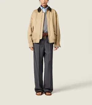 Miu Miu Leather-trim Cotton Bomber Jacket - Neutral