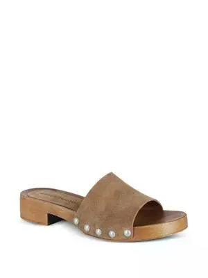 COPENHAGEN  Stud-embellished Suede Clogs - Neutrals