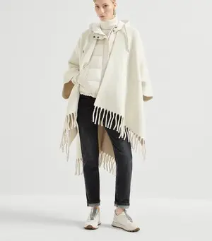 Brunello Cucinelli Wool-cashmere Reversible Poncho - White
