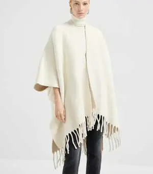 Brunello Cucinelli Wool-cashmere Reversible Poncho - White