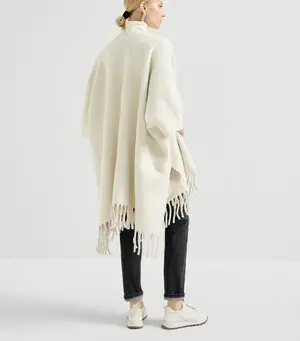 Brunello Cucinelli Wool-cashmere Reversible Poncho - White