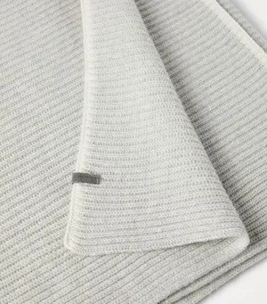 Brunello Cucinelli Cashmere Ribbed Monili-detail Scarf - White