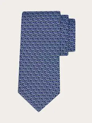 FERRAGAMO Gancini Links Print Silk Neck Tie - Blue