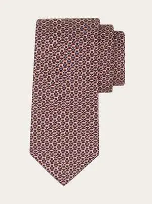 FERRAGAMO Gancini Links Print Silk Neck Tie - Red
