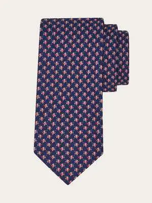 FERRAGAMO Mini Fish Print Silk Tie Blue