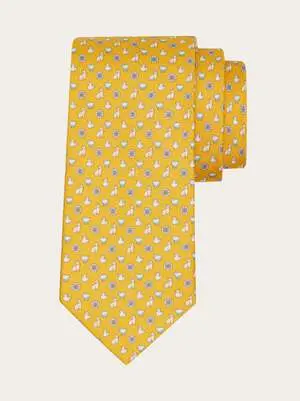 FERRAGAMO Charms Print Silk Neck Tie - Yellow