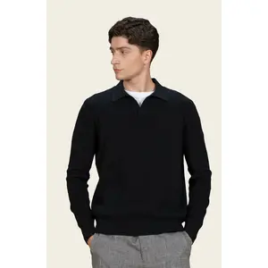 ITALIC Olivier Birdseye Cashmere Long Sleeve Polo - Black