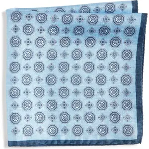 Nordstrom Medallion Reversible Silk Pocket Square - Light Blue