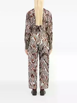 PIERRE-LOUIS MASCIA Houndstooth Animal-print Silk Trousers - Neutrals