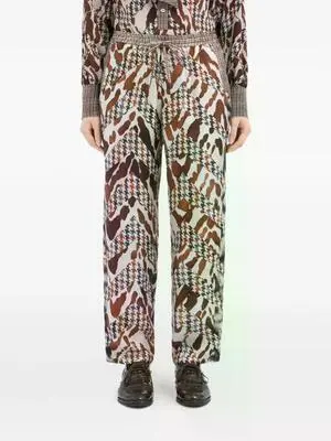 PIERRE-LOUIS MASCIA Houndstooth Animal-print Silk Trousers - Neutrals