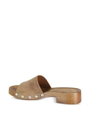 COPENHAGEN  Stud-embellished Suede Clogs - Neutrals