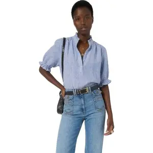 Gerard Darel Cezia Ruffled-sleeve Linen Blouse