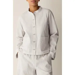 Eileen Fisher Check Print Woven Shirt Jacket - Chalk