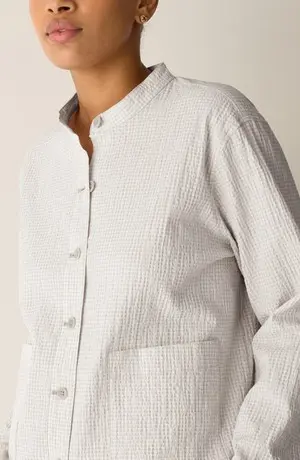 Eileen Fisher Check Print Woven Shirt Jacket - Chalk