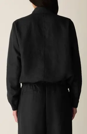 Eileen Fisher Stand Collar Organic Linen Jacket - Black