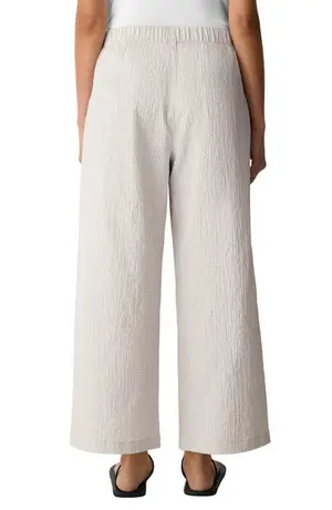 Eileen Fisher Check Print Wide Leg Ankle Pants - Chalk