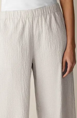 Eileen Fisher Check Print Wide Leg Ankle Pants - Chalk