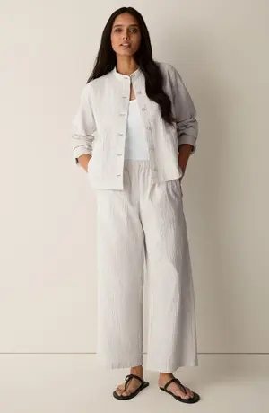 Eileen Fisher Check Print Wide Leg Ankle Pants - Chalk