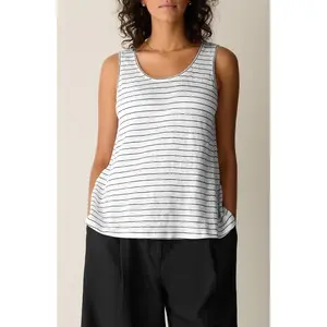 Eileen Fisher Stripe Organic Linen Tank - White/black