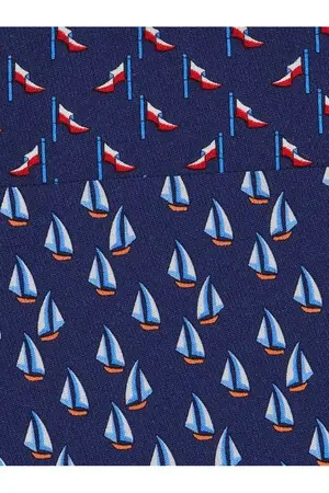 FERRAGAMO Nautical Print Silk Neck Tie - Navy