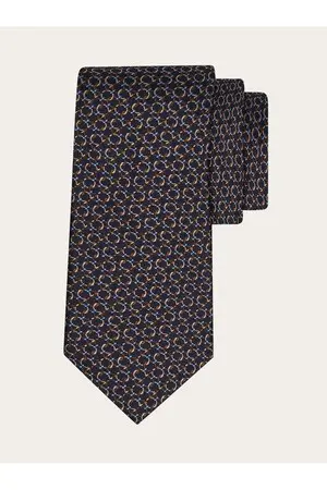 FERRAGAMO Gancini Silk Jacquard Neck Tie - Brown
