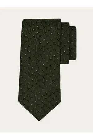 FERRAGAMO Gancini Silk Jacquard Neck Tie - Green