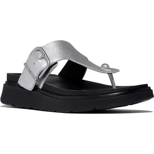 Fitflop Gen Ff Buckle Tumbled Leather Toe-post Sandals - Silver