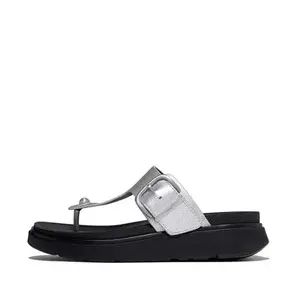 Fitflop Gen Ff Buckle Tumbled Leather Toe-post Sandals - Silver