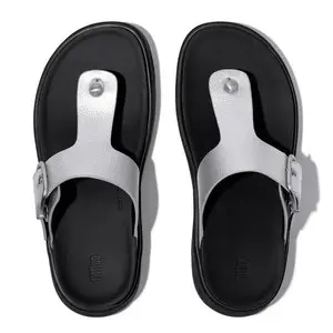 Fitflop Gen Ff Buckle Tumbled Leather Toe-post Sandals - Silver
