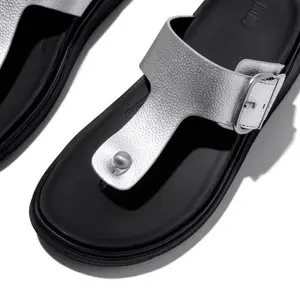 Fitflop Gen Ff Buckle Tumbled Leather Toe-post Sandals - Silver