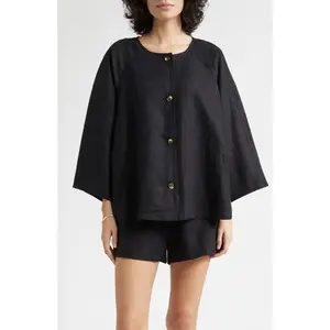 Posse Olivia Flare Linen Top - Black
