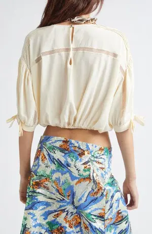 Rabanne Lace Trimmed Pintuck Crop Top - Ecru