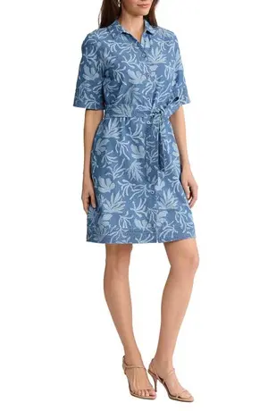 Jones New York Printed Denim Shirt Dress