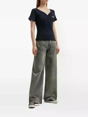 CHOCOOLATE Button Ribbed T-shirt - Blue