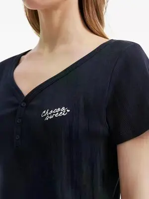 CHOCOOLATE Button Ribbed T-shirt - Blue