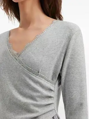 B+AB Lace-trim V-neck Top - Grey