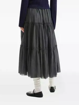 TOUT A COUP Tiered Midi Skirt With Ruffle Trim