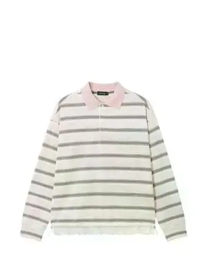 TOUT A COUP Striped Lace-trim Polo Top - Neutrals