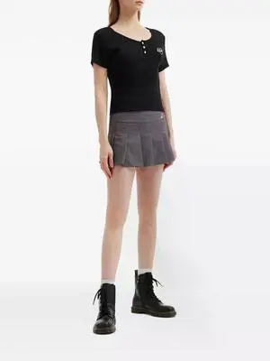 CHOCOOLATE Ribbed Button-embellished T-shirt - Black