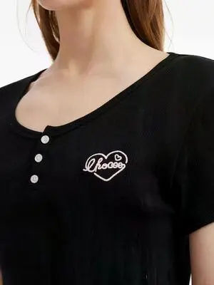 CHOCOOLATE Ribbed Button-embellished T-shirt - Black